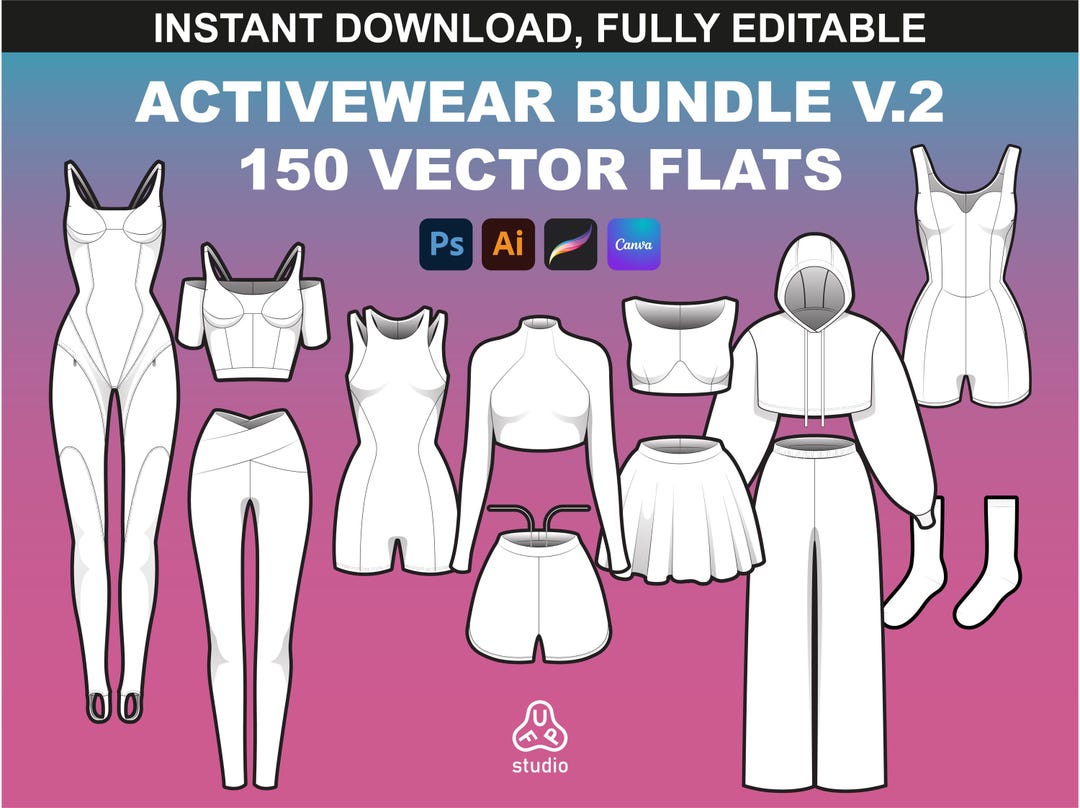 Women's Activewear Vector Mockups Clothing Template Procreate & Adobe ...