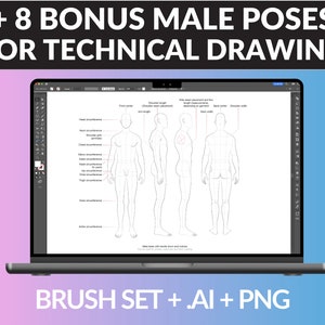 Body Poses Procreate Stamps & Brush Set for Fashion Illustration, Male ...
