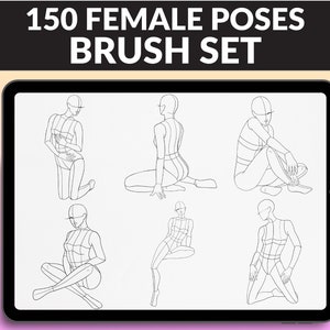 150 Female Body Pose Procreate Brush Body Pose Stamps Woman Body Female Mannequin Dynamic Pose ...