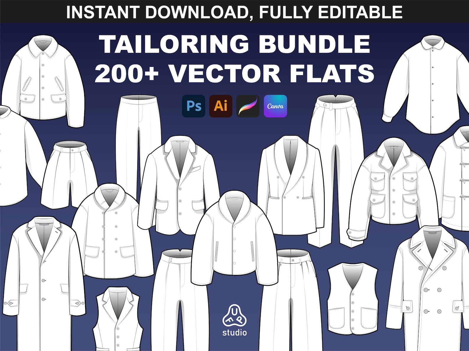 Tailoring Mockup Bundle – 200+ Vector Clothing Templates for Procreate ...