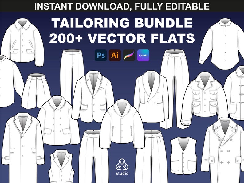 Tailoring Mockup Bundle – 200+ Vector Clothing Templates for Procreate ...
