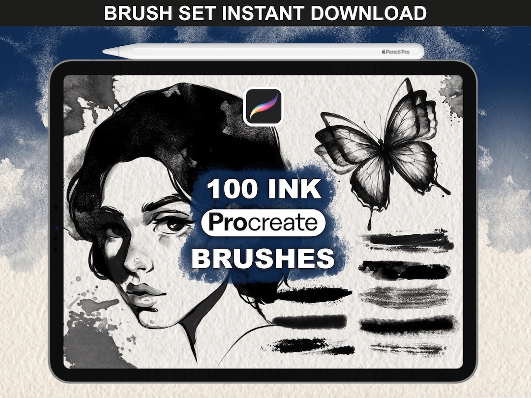 100 Ink Brushes for Procreate, Procreate Stamps and Paper Canvases ...