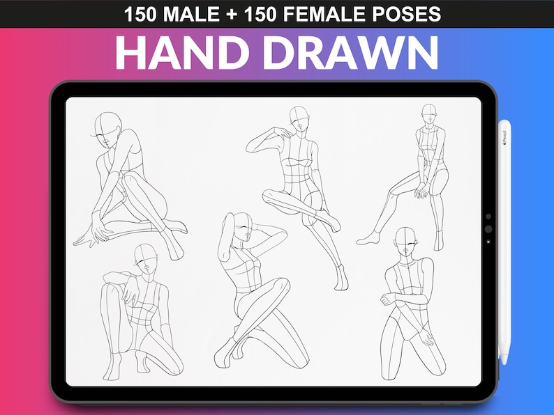 Body Poses Procreate Stamps & Brush Set for Fashion Illustration, Male ...