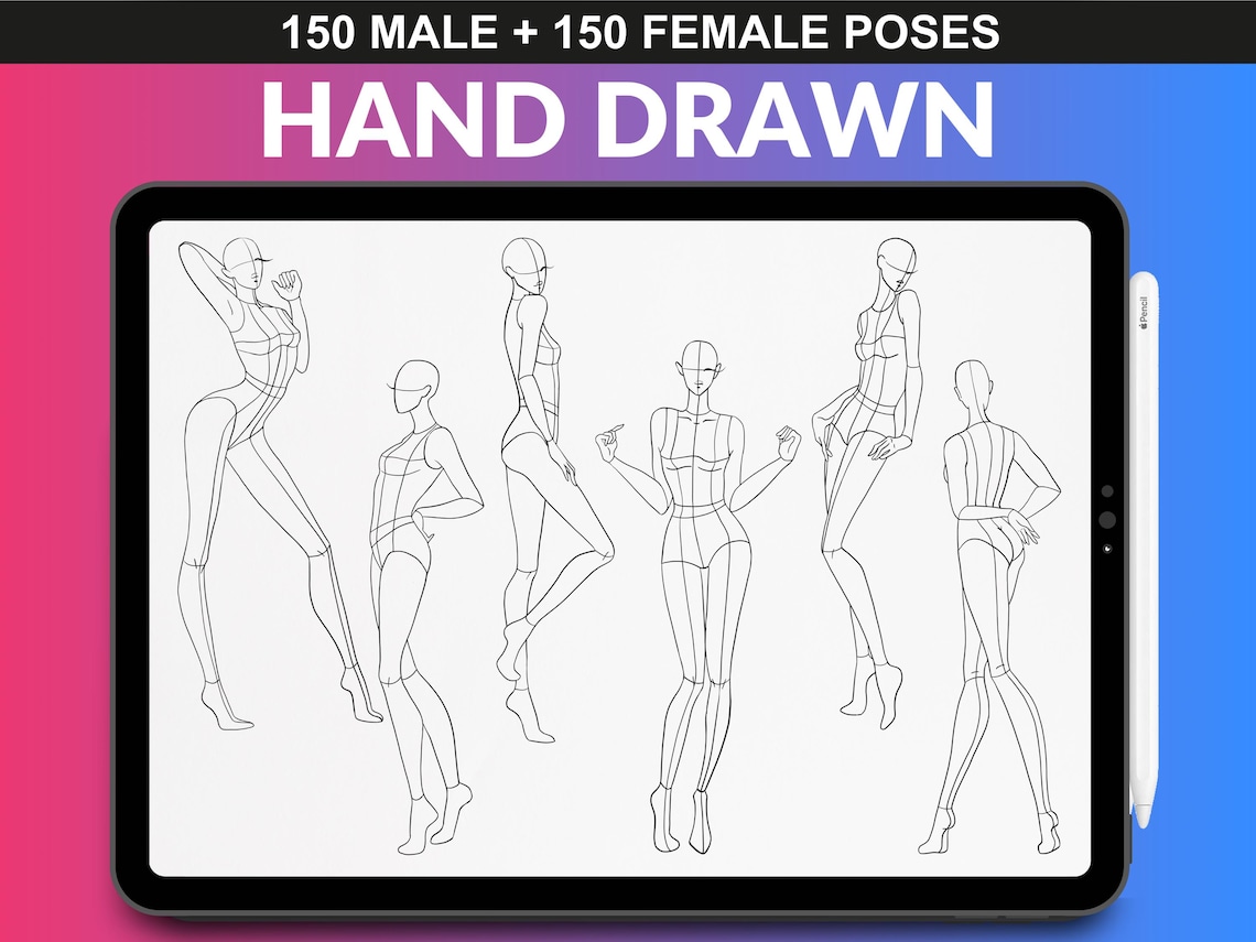 Body Poses Procreate Stamps & Brush Set for Fashion Illustration, Male ...