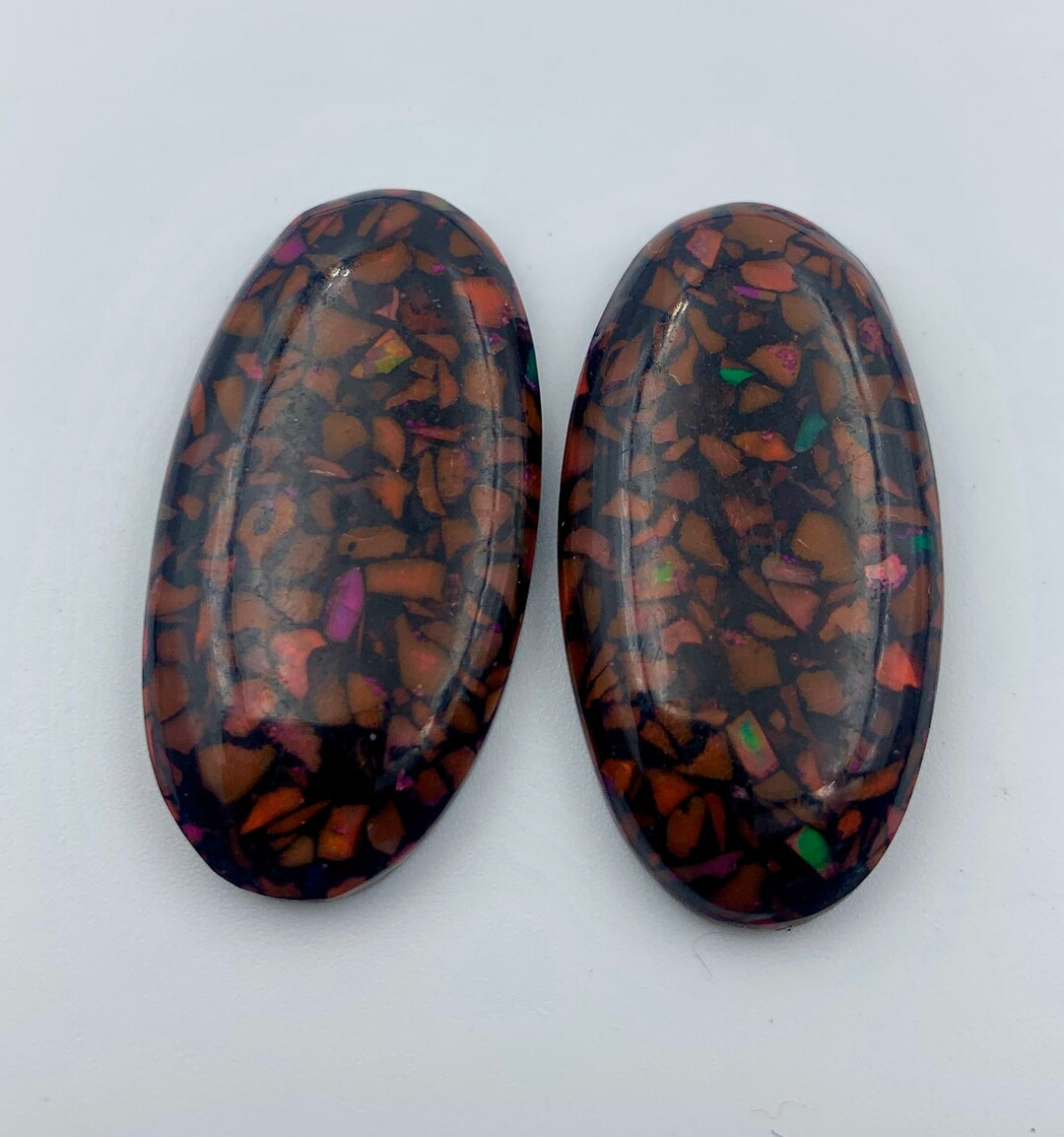 Natural Ethiopian Red Opal Doublet Pair Cabs Gemstone, Oval Opal Cabs ...
