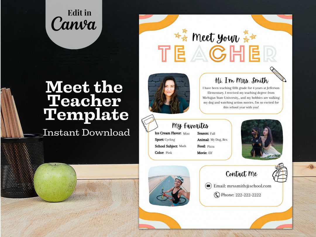Retro Meet the Teacher Template: Editable Canva Flier (digital Download ...