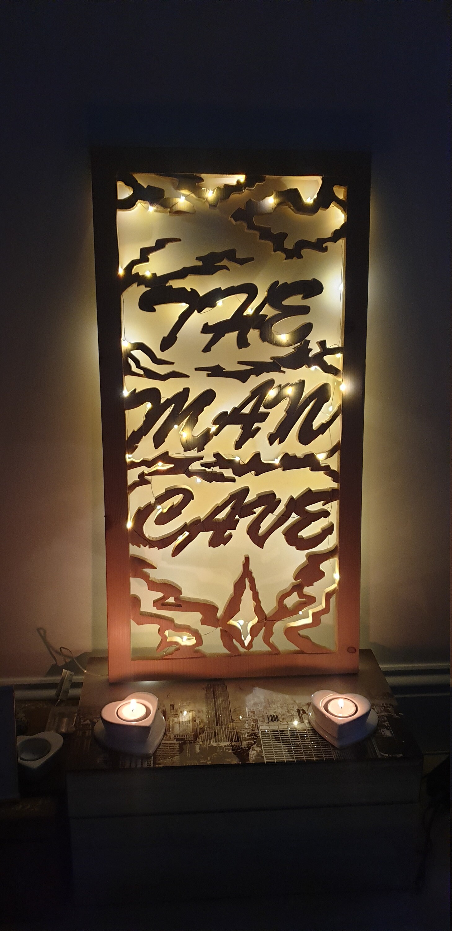 Man Cave Hand Carved in Wooden Panel. Left in Natural Wood or Finnished ...