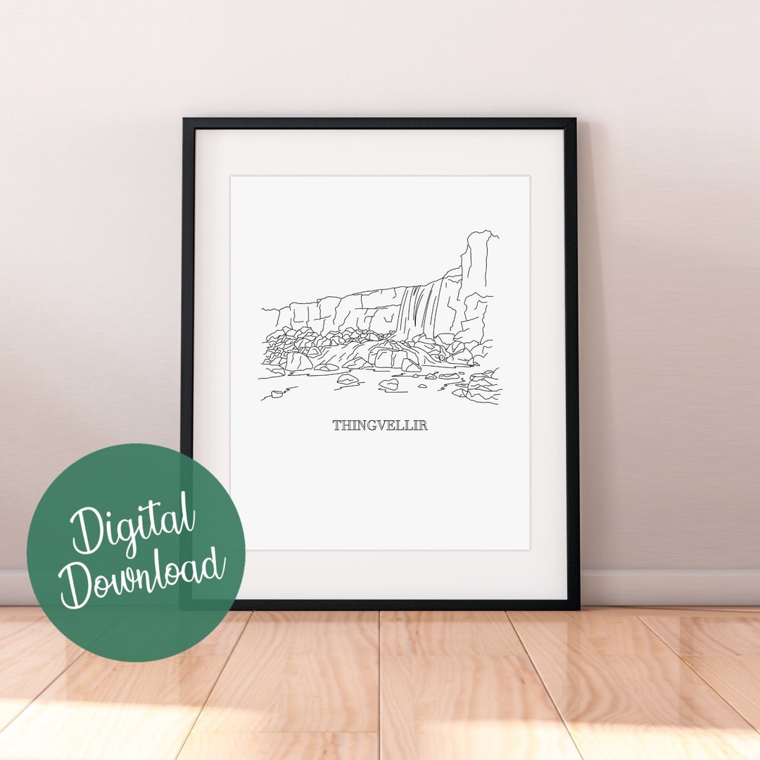 Thingvellir National Park Line Art Print, Iceland Minimalist Black and ...