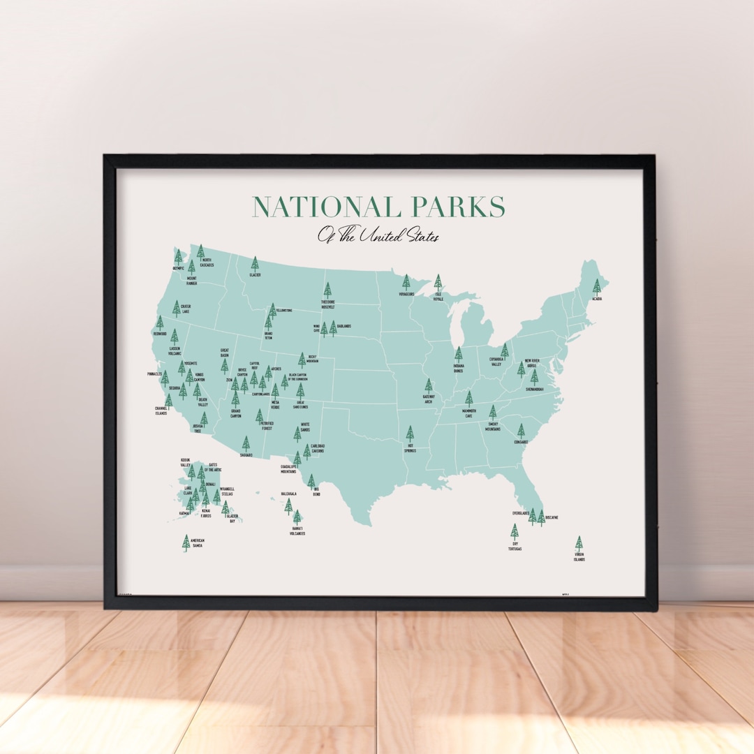National Parks Map Poster, United States National Parks Minimalist ...