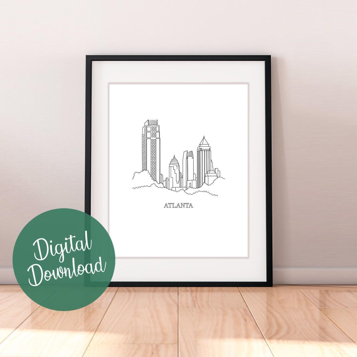 Atlanta Line Art Print, Sky Line Minimalist Black and White Drawing ...