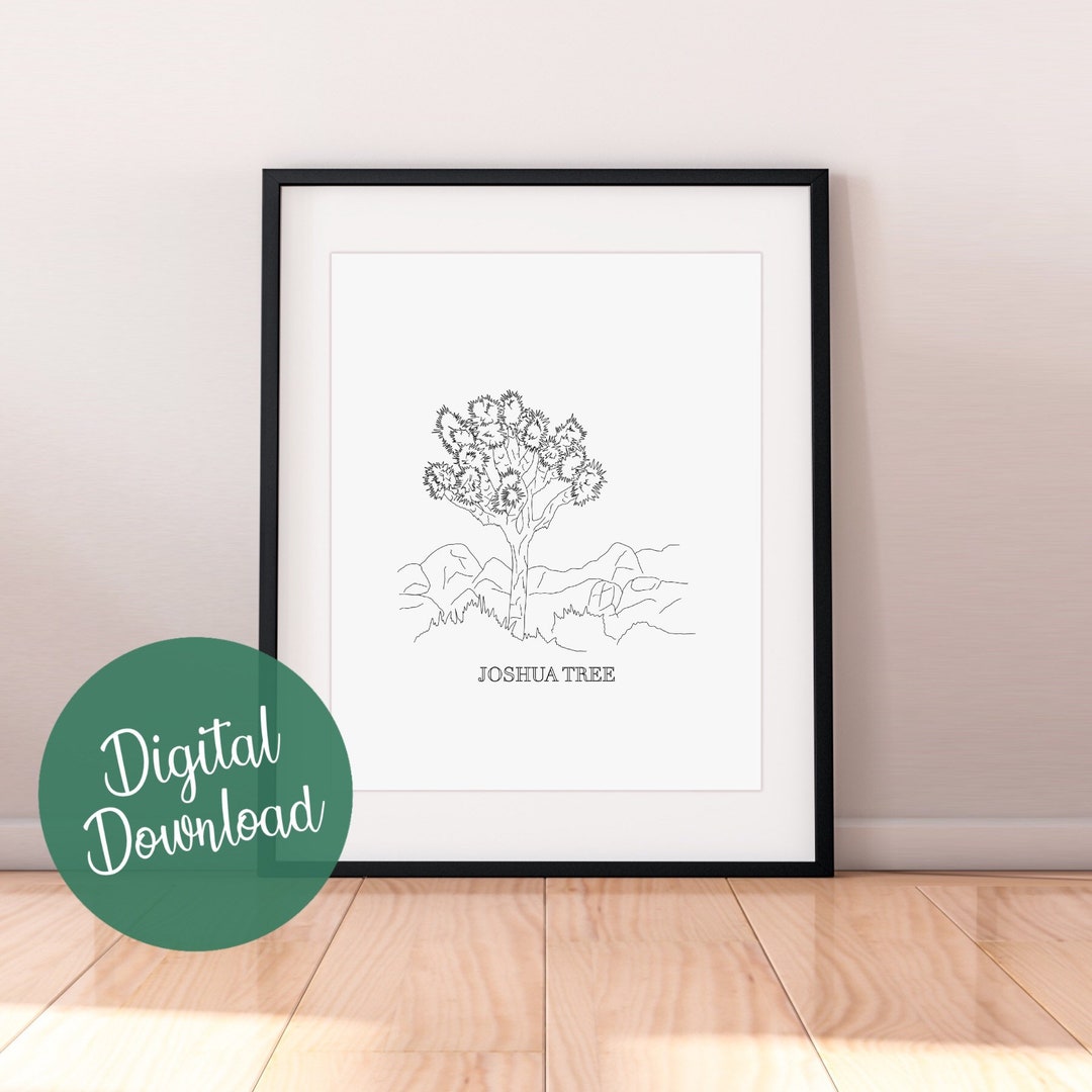 Joshua Tree National Park Line Art Print, Minimalist Black and White ...