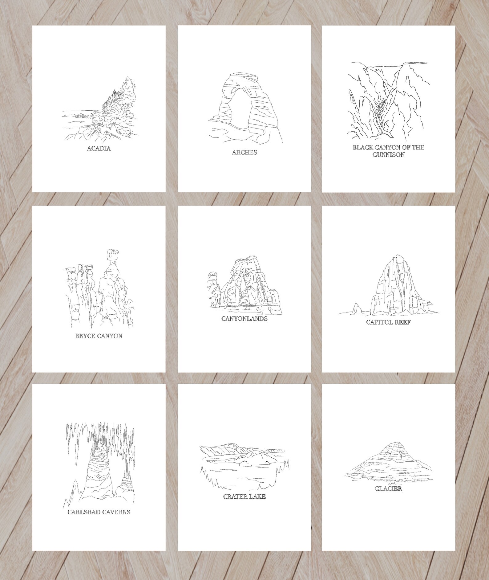 Acadia National Park Line Art Print Minimalist Black and | Etsy