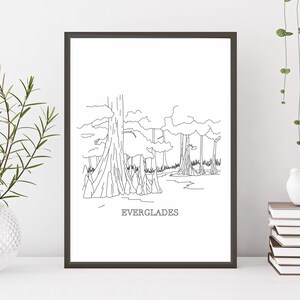 Everglades National Park Line Art Print, Everglades Poster, Minimalist ...