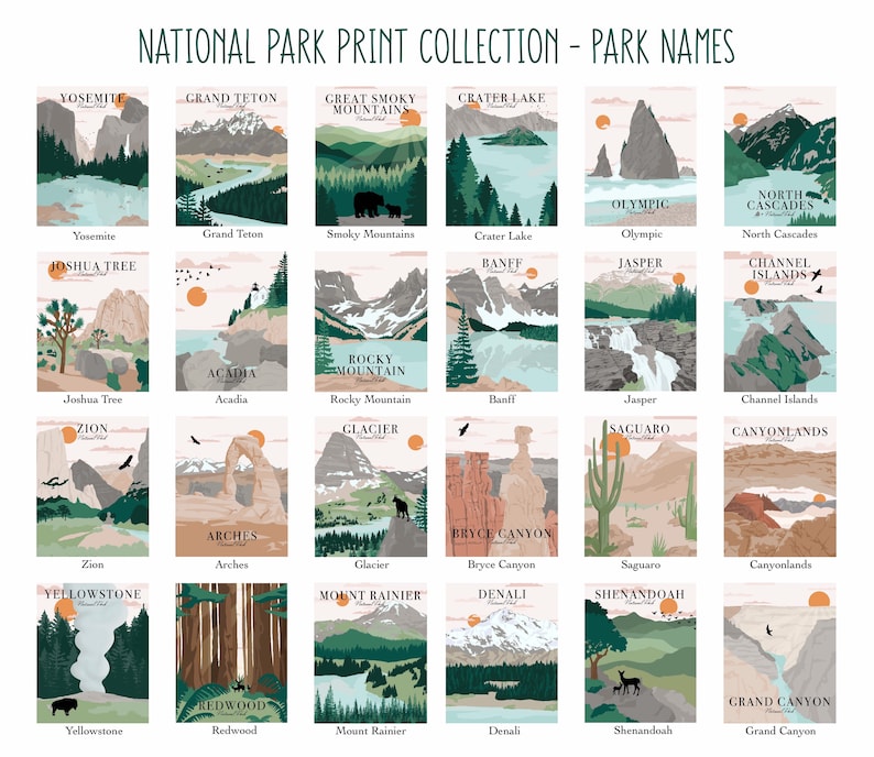 Set of Any 2 National Park Prints Minimalist Modern Travel - Etsy