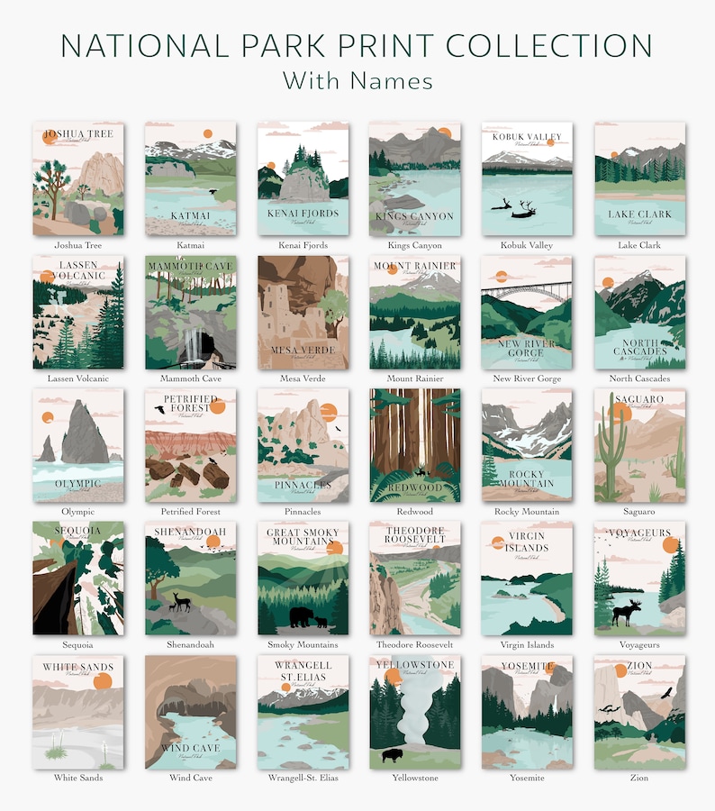 National Parks Map Poster United States National Parks - Etsy