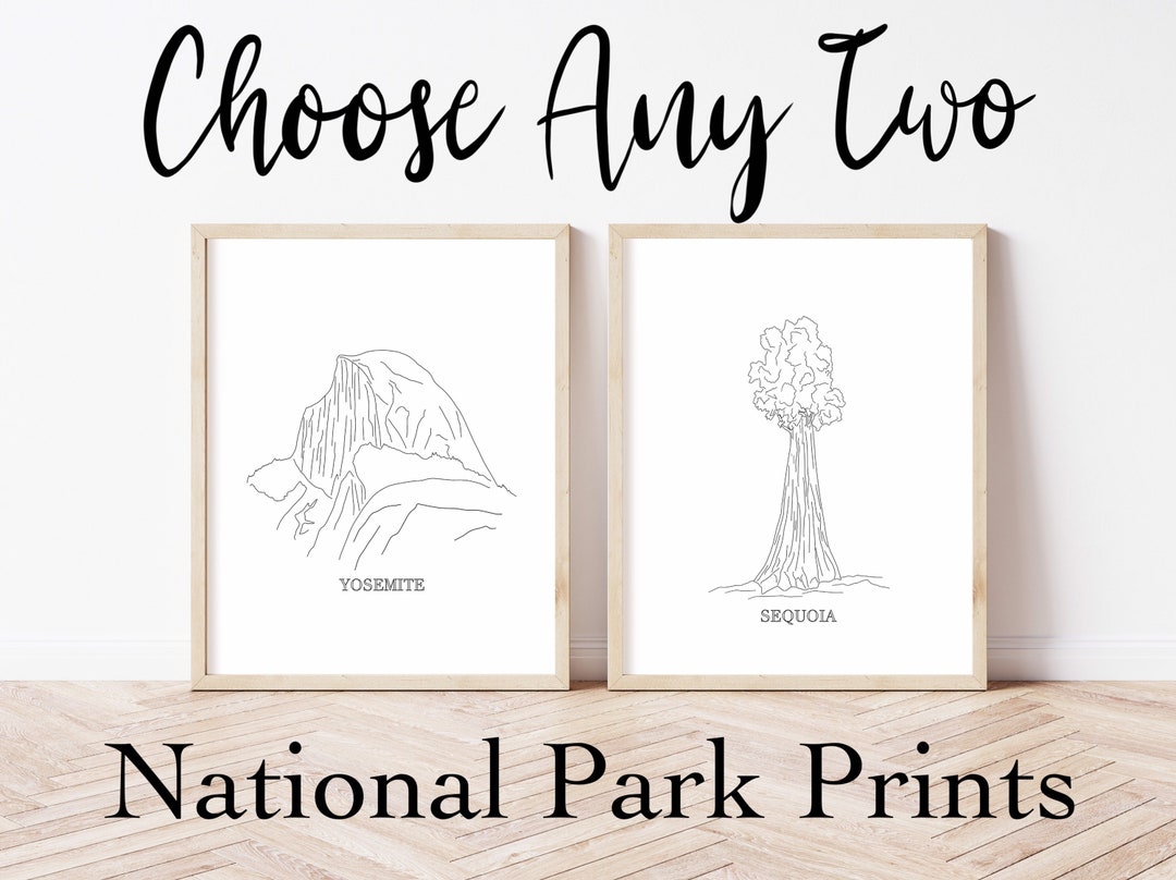 National Park Line Art Print Set, Minimalist Travel Drawing - Etsy