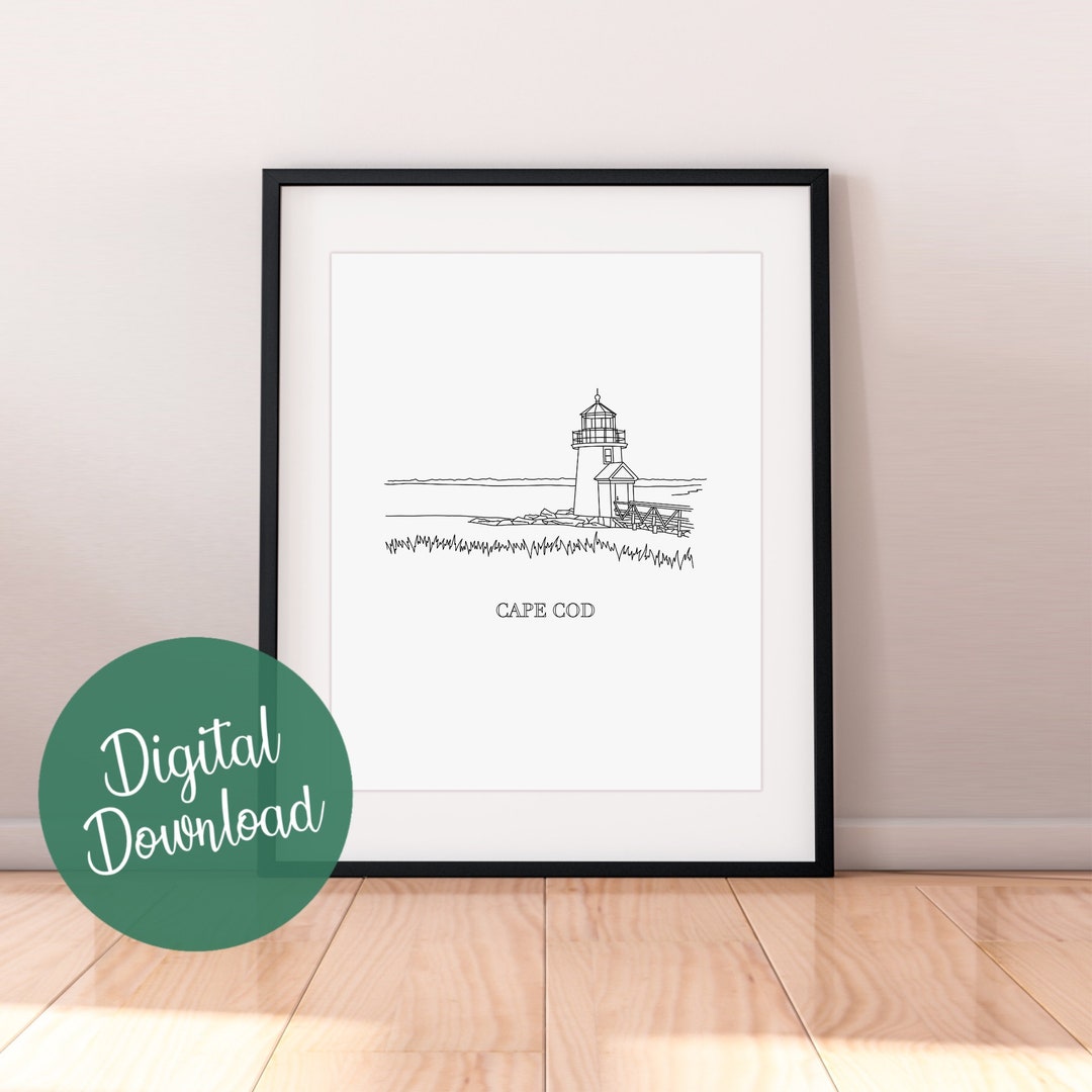 Cape Cod Line Art Print, Minimalist Black and White Drawing, Instant ...