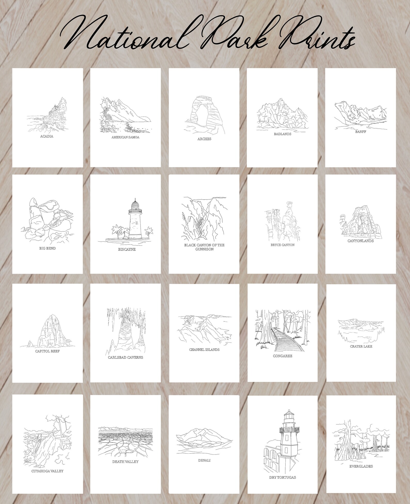 Sequoia National Park Line Art Print Minimalist Black and | Etsy