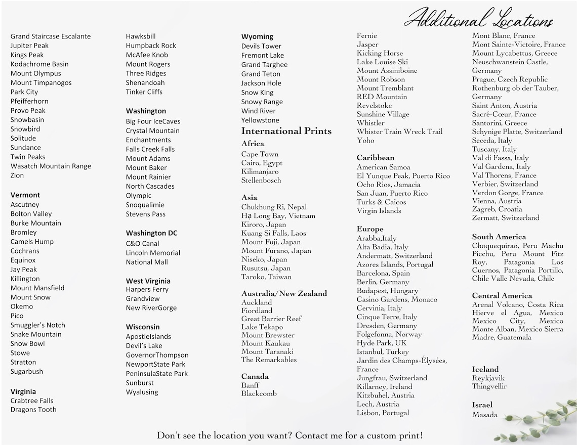 Travel Wedding Table Names - Landmark Table Numbers for Destination ...
