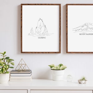 Mount Rainier National Park Line Art Print, Minimalist Black and White ...