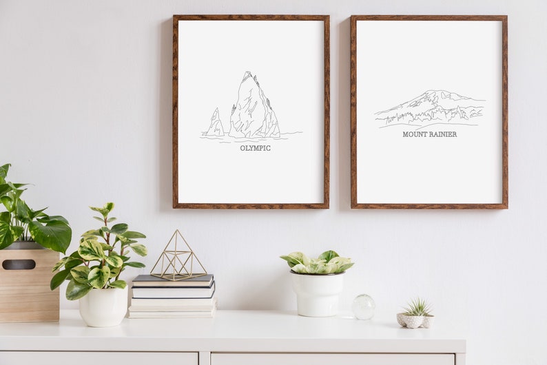 Mount Rainier National Park Line Art Print Minimalist Black - Etsy