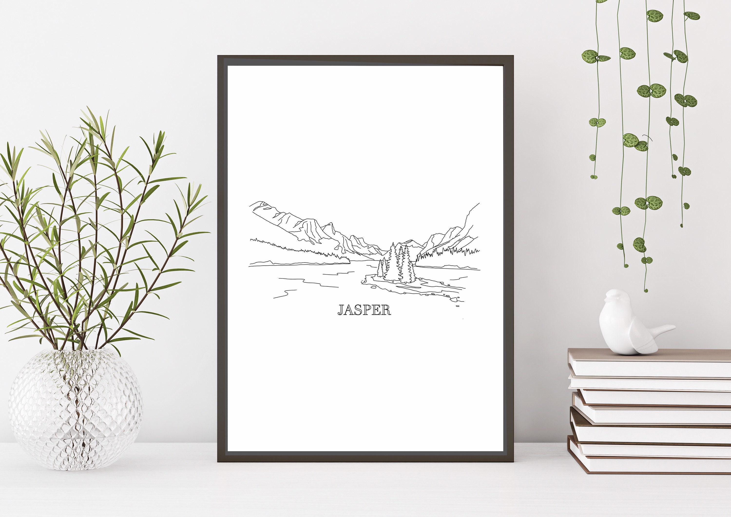 Jasper National Park Line Art Print, Maligne Lake (digital Download) - Etsy