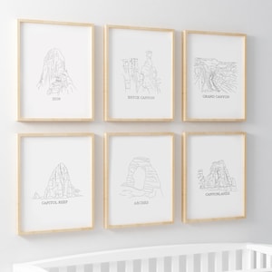 National Park Line Art Print Set, Minimalist Travel Drawing - Etsy