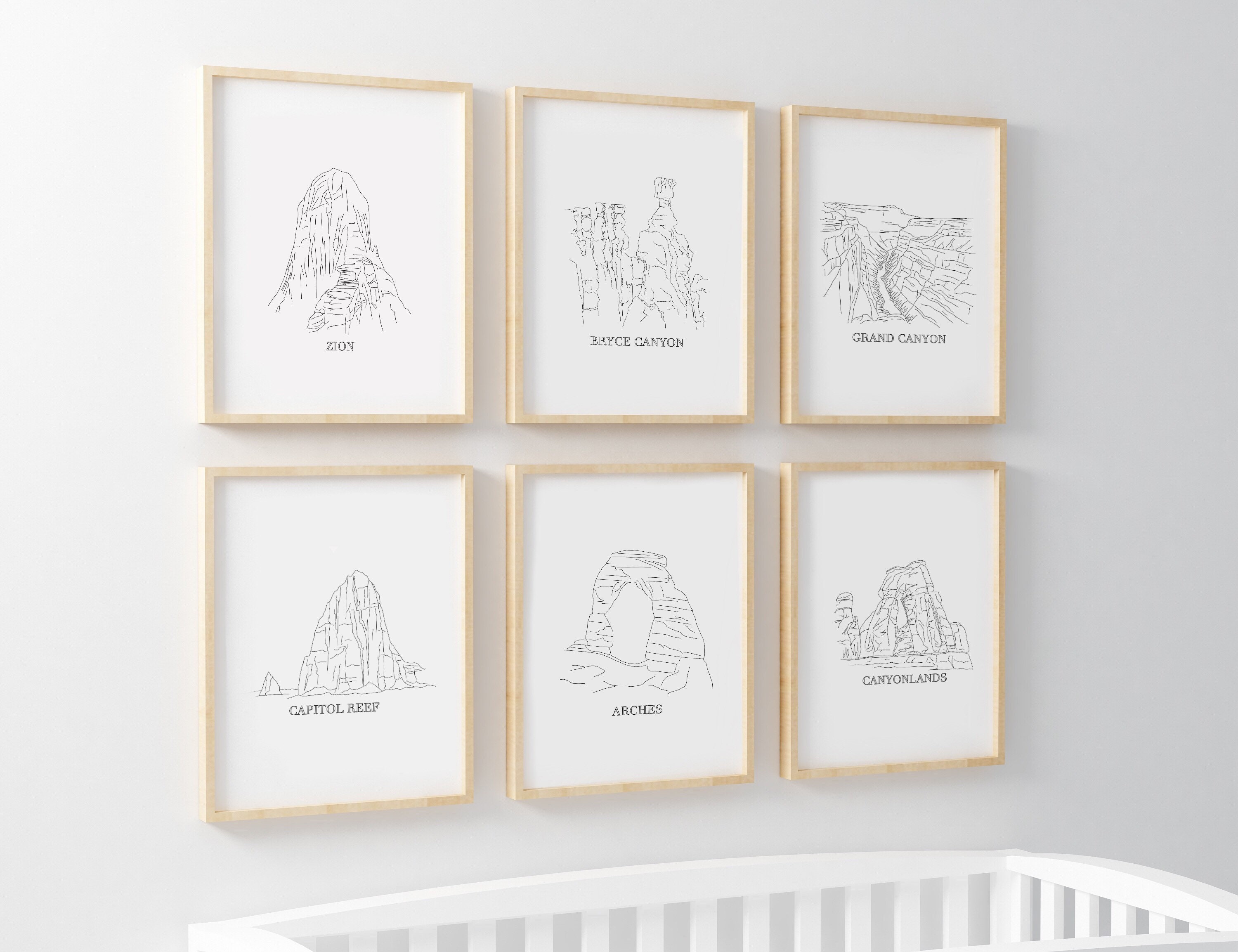 National Park Line Art Print Set, Minimalist Travel Drawing - Etsy