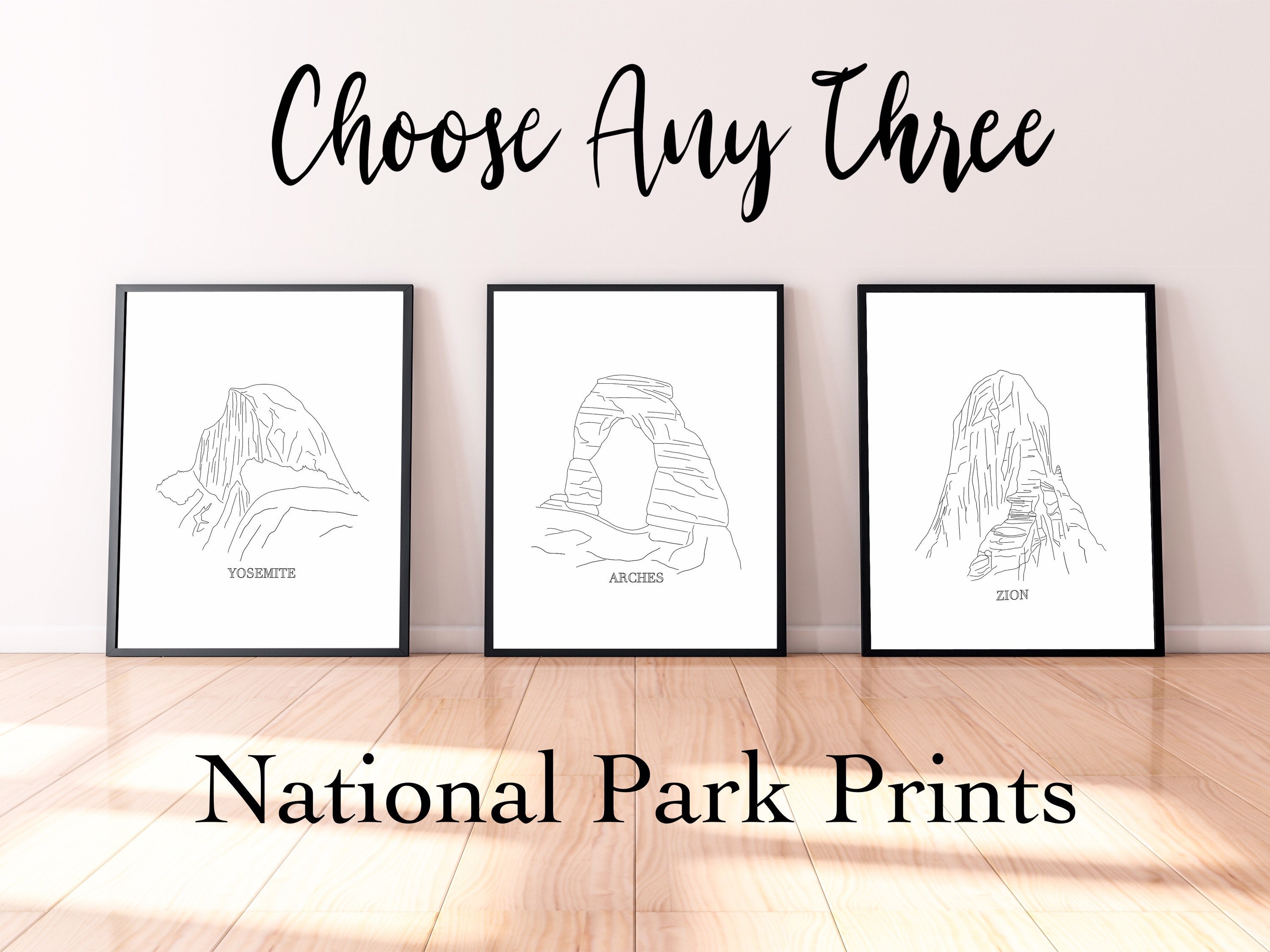 National Park Line Art Print Set, Minimalist Travel Drawing - Etsy