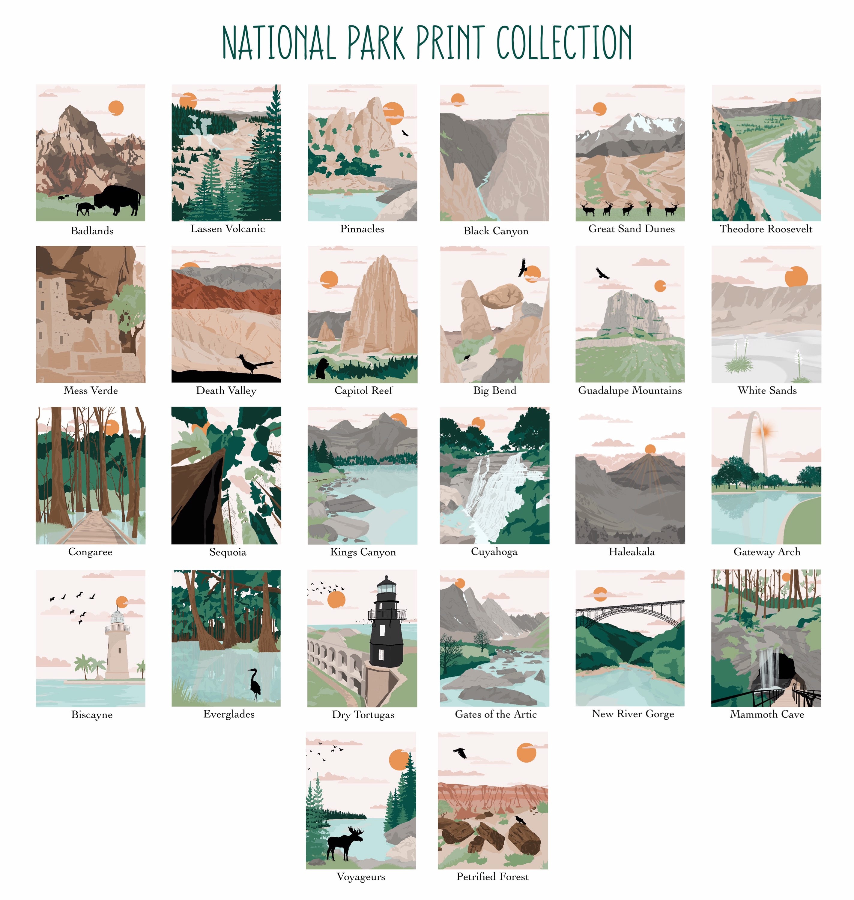 National Park Map Poster National Park Minimalist Modern | Etsy