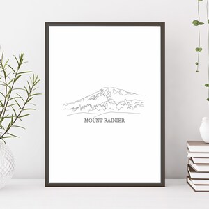 Mount Rainier National Park Line Art Print, Minimalist Black and White ...
