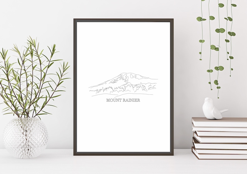 Mount Rainier National Park Line Art Print Minimalist Black - Etsy