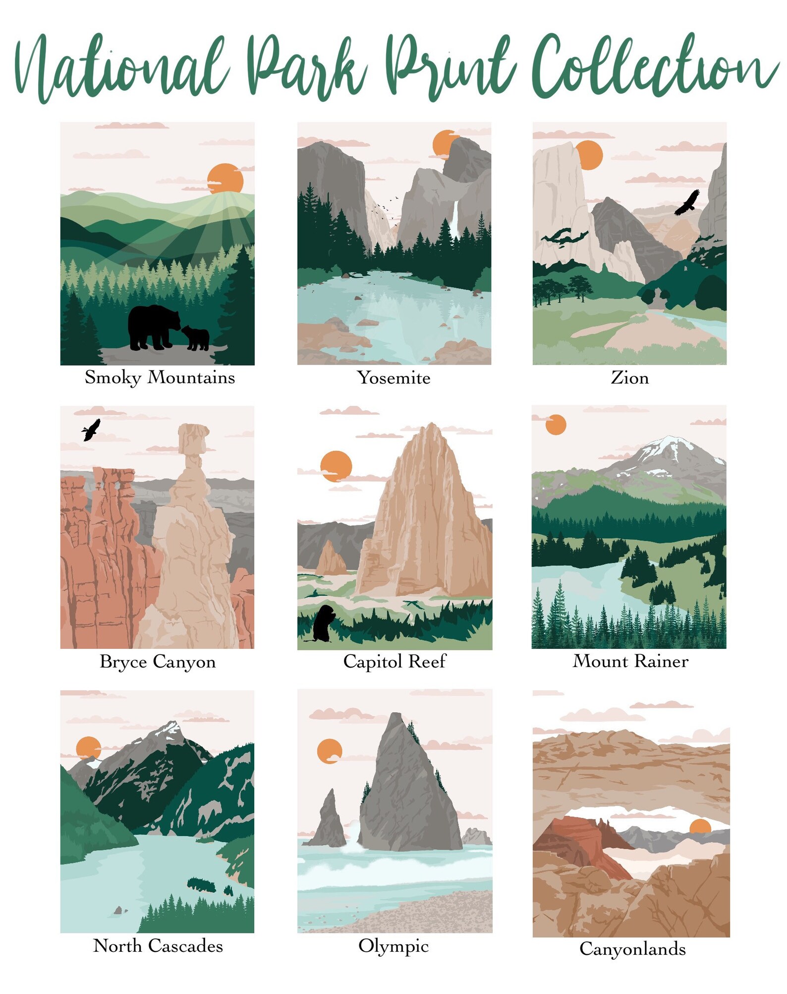 Yellowstone National Park Print National Park Minimalist | Etsy