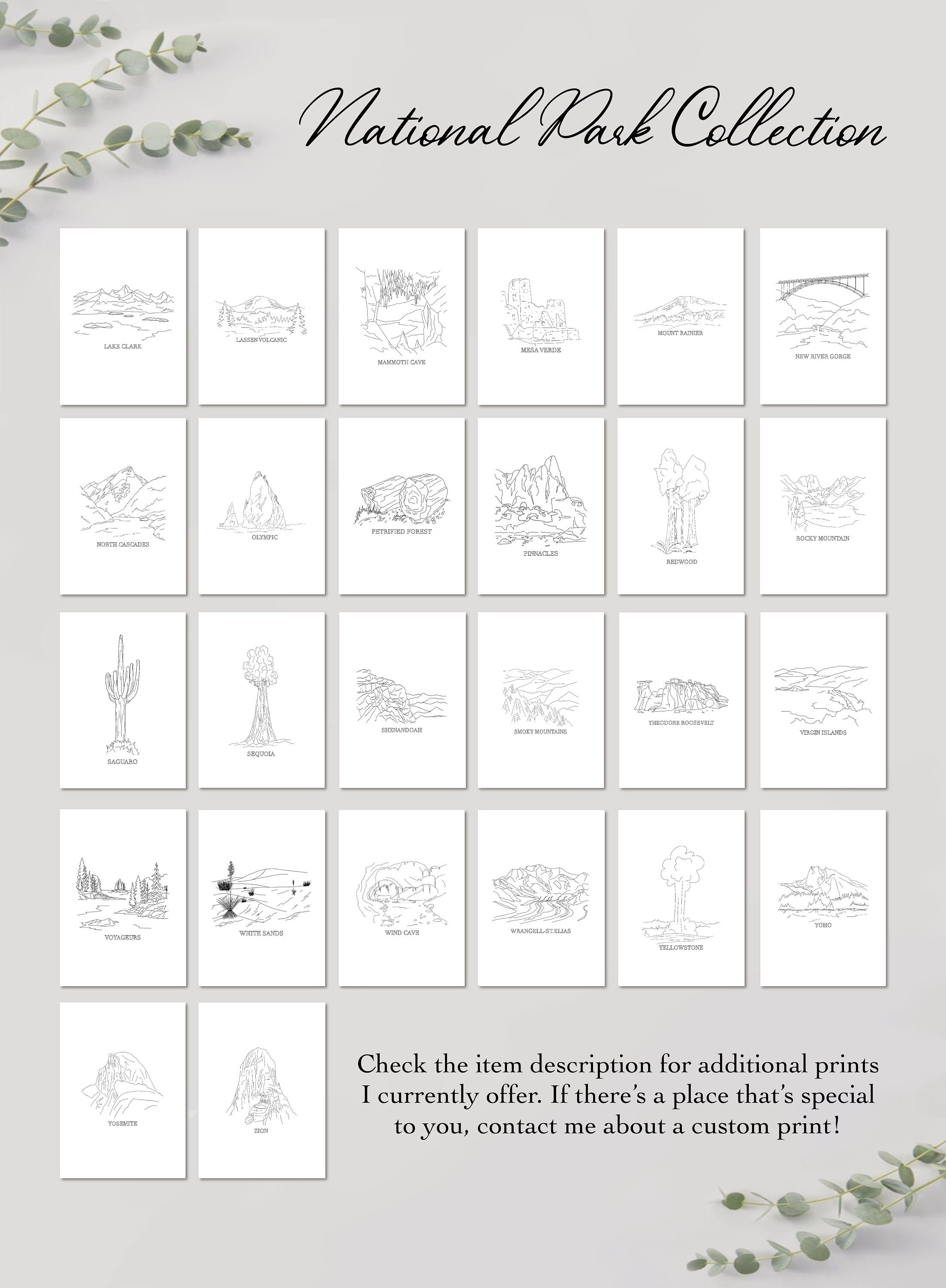 Zion National Park Line Art Print Minimalist Black and White - Etsy ...