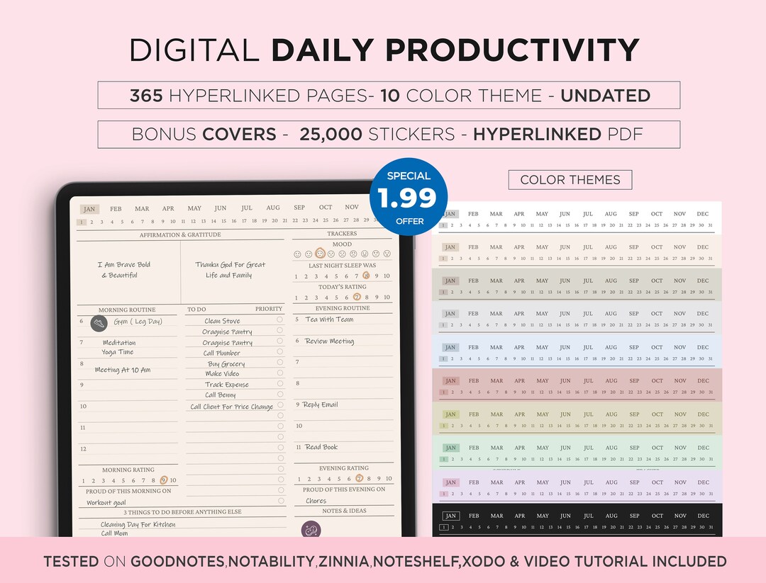 Daily Productivity Plan Schedule 365 Daily Planner Goodnotes Notability ...