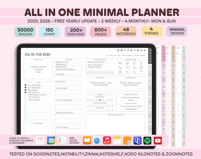 2025 2026 Two-year Digital Planner for iPad and Android Tablets, Simple ...