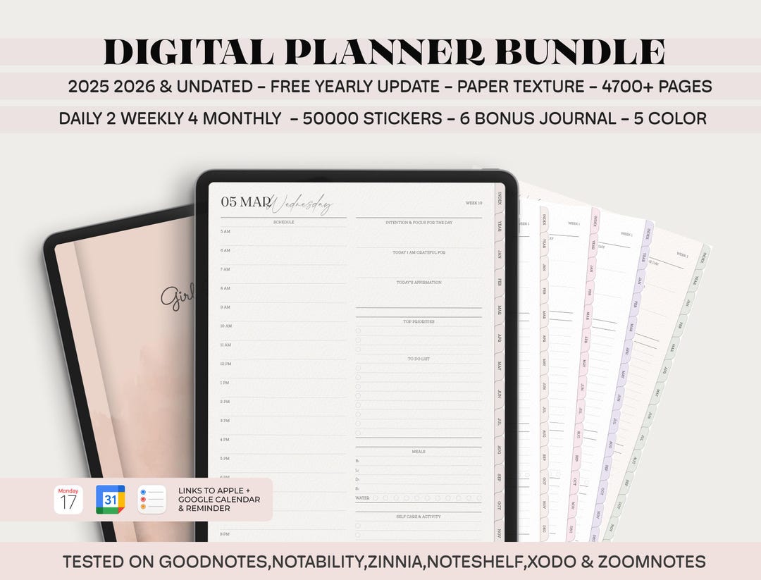 2024, 2025, 2026, digitale planner, digitaal dagboek, dagelijkse ...