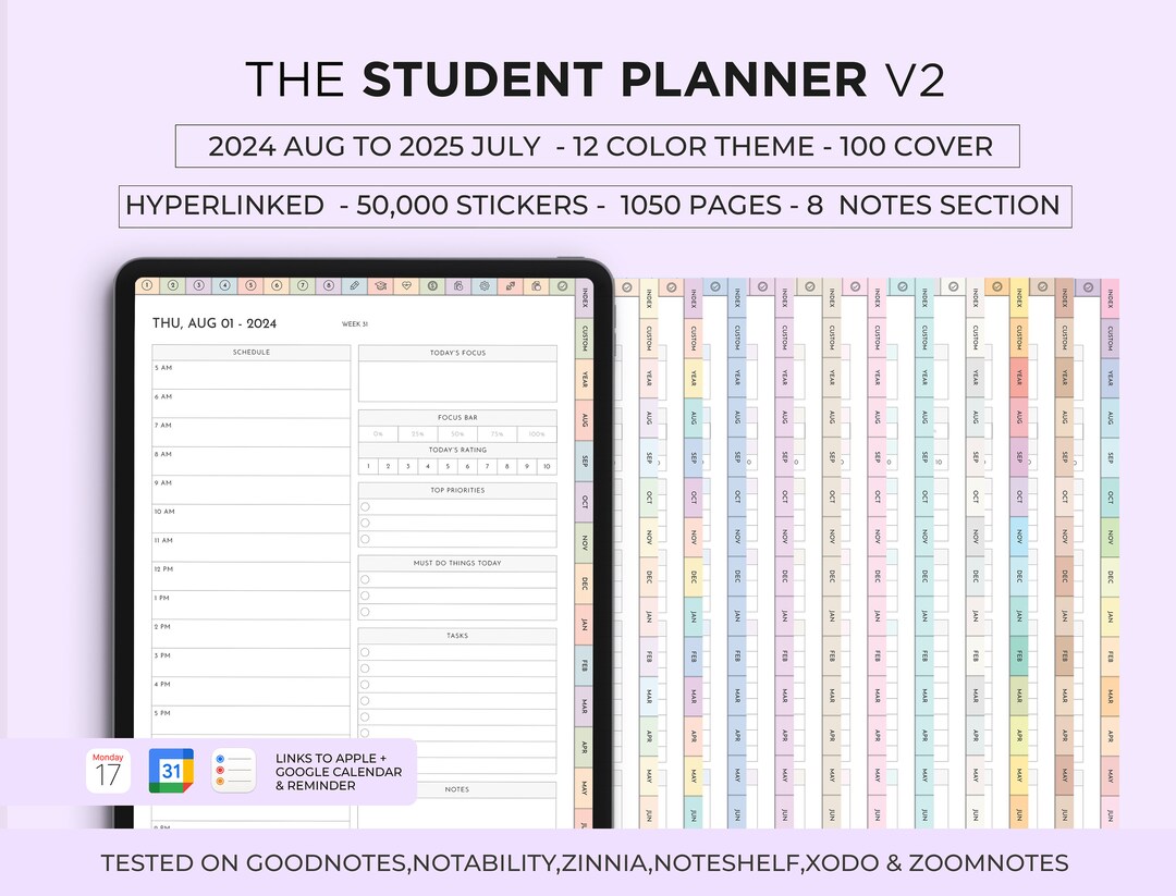 2024 2025 Student Digital Planner, Goodnotes Planner, Digital Academic ...