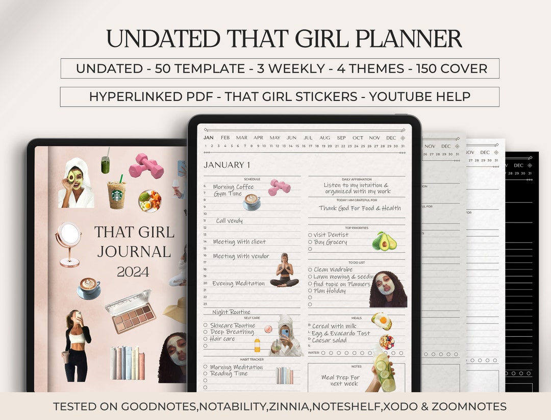That Girl Undated Digital Planner, Goodnotes iPad Planner Daily Weekly ...
