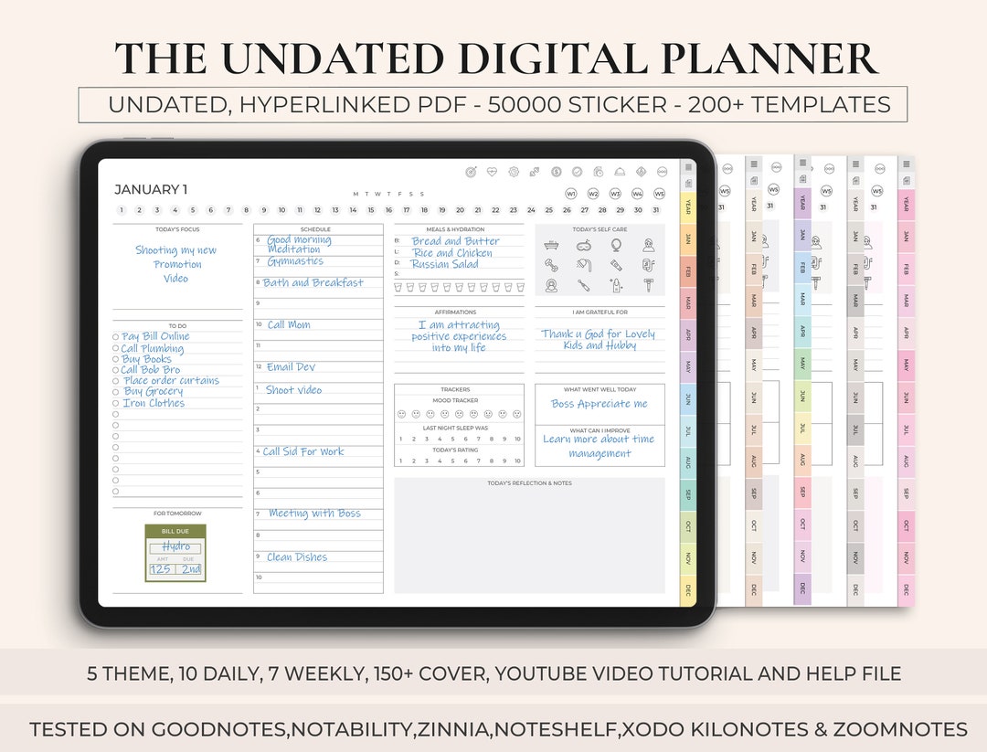 Digital Planner, Undated Digital Planner ,ipad Planner Notability ...