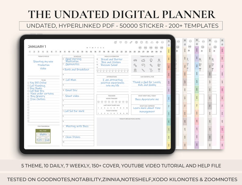 Undated Digital Planner, iPad Goodnotes Notability Planner (digital ...
