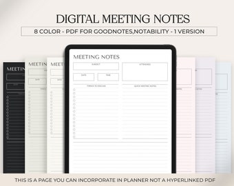 Digital Meeting Notes Template, Meeting Minutes, Meeting Agenda ...