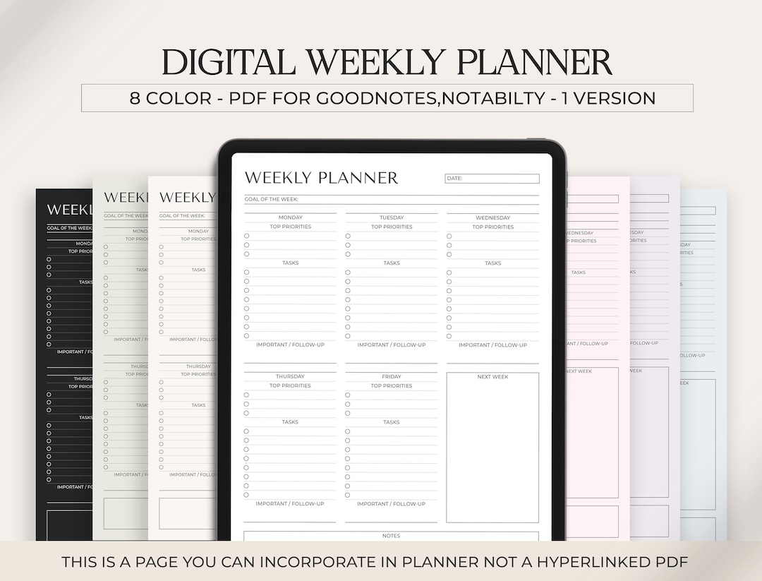 Digital Weekly Planner Template: Goodnotes, Notability (PDF) - Etsy