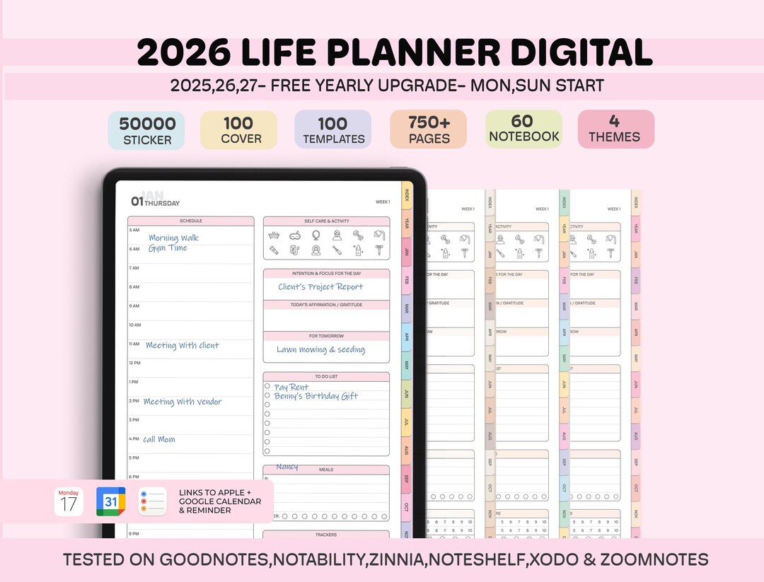 2026 2027 All-in-one Digital Planner, Digital Journal, Daily Weekly ...
