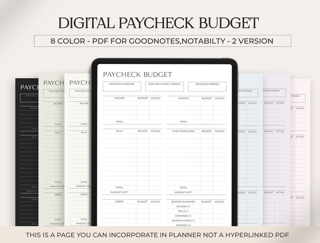 Digital Paycheck Budget Planner Template, Goodnotes Template Notability ...