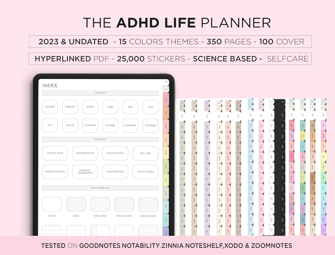 ADHD Digital Planner 2023 Adult ADHD Planner Self Care Habit Tracker ...