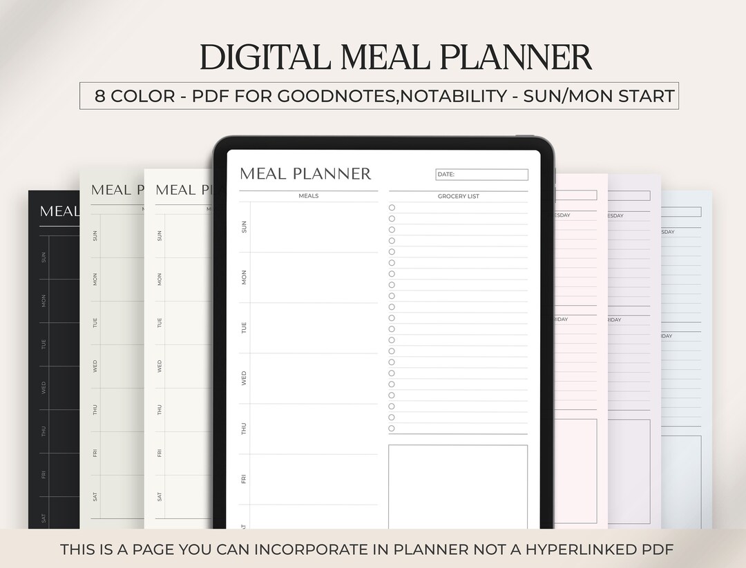Digital Weekly Meal Planner: Goodnotes, Notability Template (PDF) - Etsy