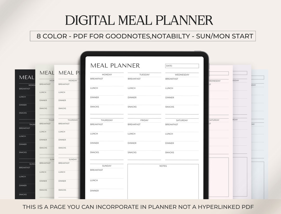 Digital Weekly Meal Planner, Goodnotes Template Notability, Digital ...