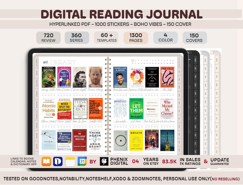 Digital Reading Journal Planner for iPad Goodnotes Reading Tracker ...