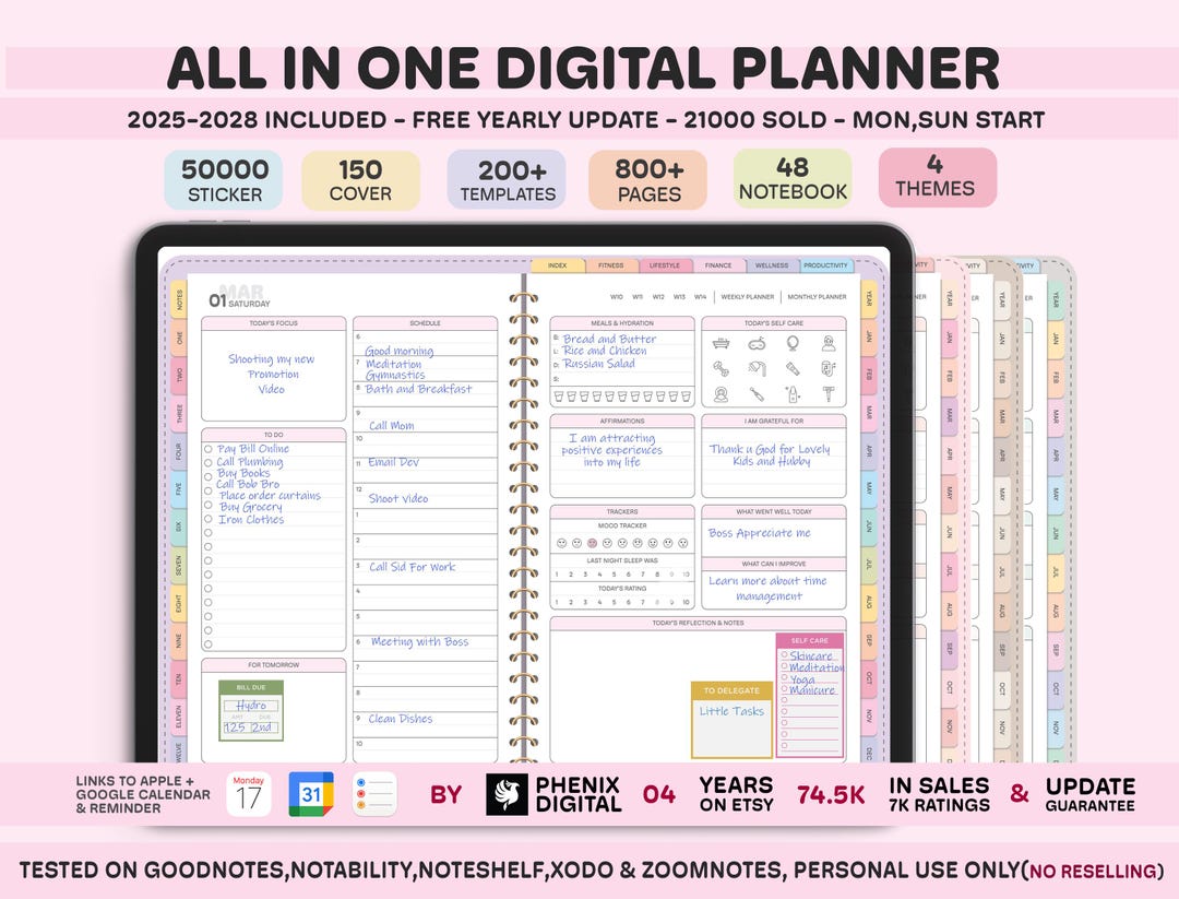 All-in-one Digital Planner 2025, 2026, 2027, Digital Planner, Digital ...